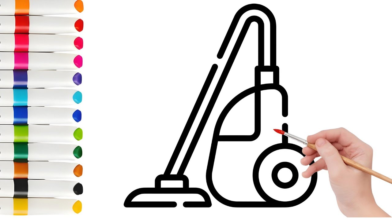Vacuum cleaner colouring & painting page with marker pen for kids ...