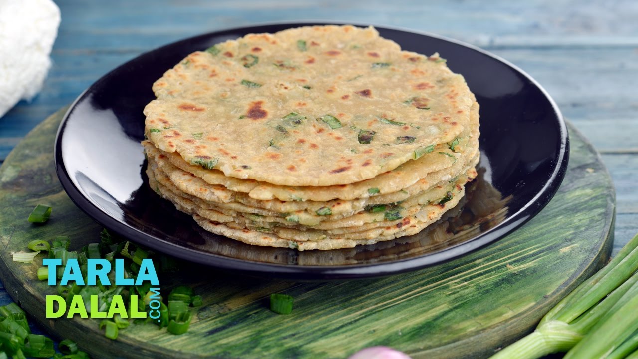 पनीर और हरे प्याज के पराठे (Paneer and Spring Onion Paratha) by Tarla ...
