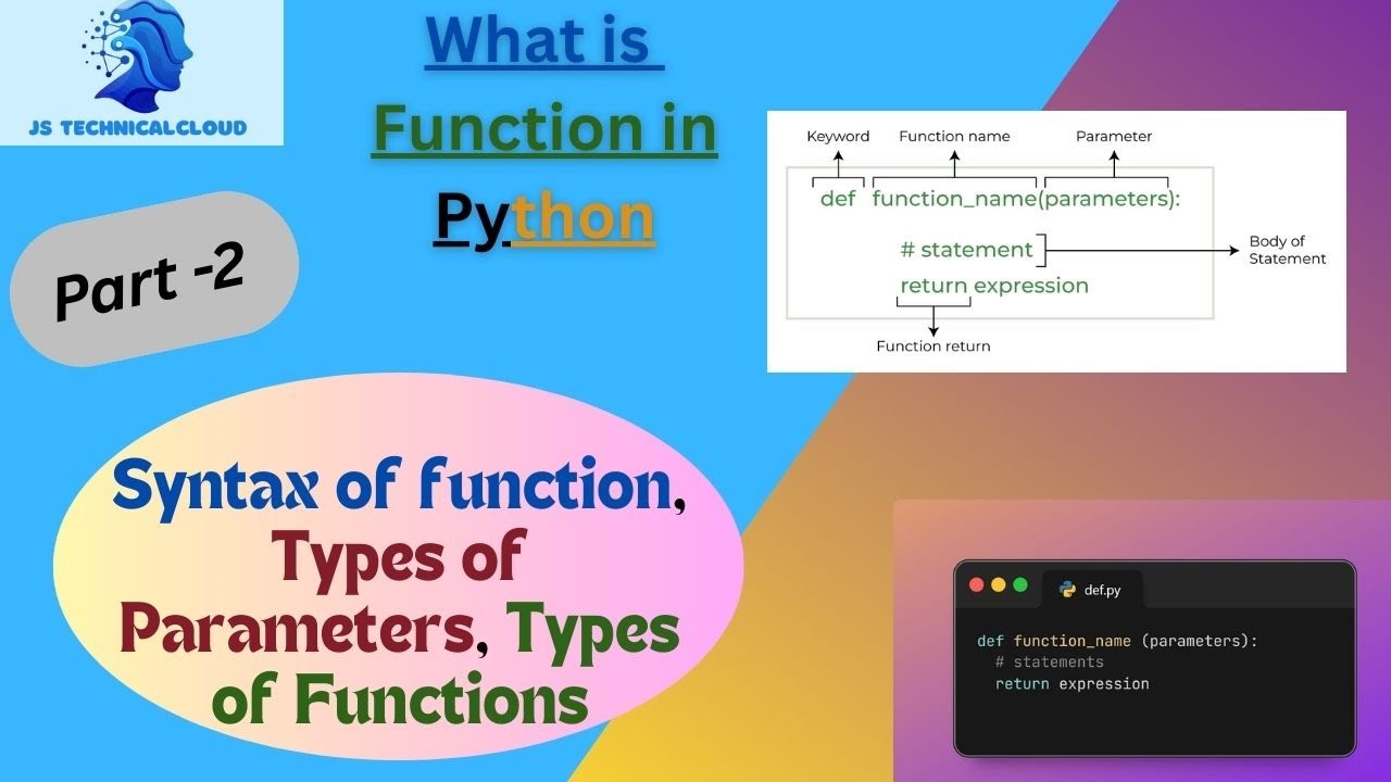 Syntax of Function in Python | Parameters in Function | Type of ...