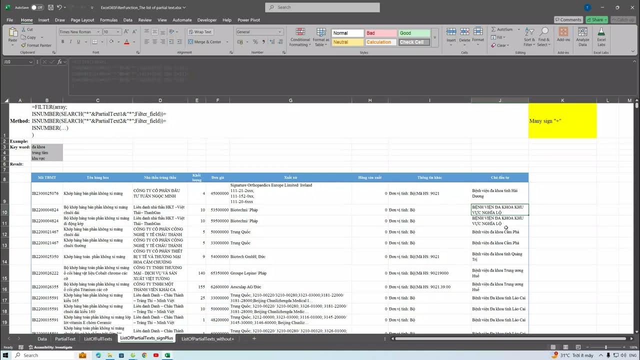 Excel 365 Filter Function: List of partial texts (Without using ...