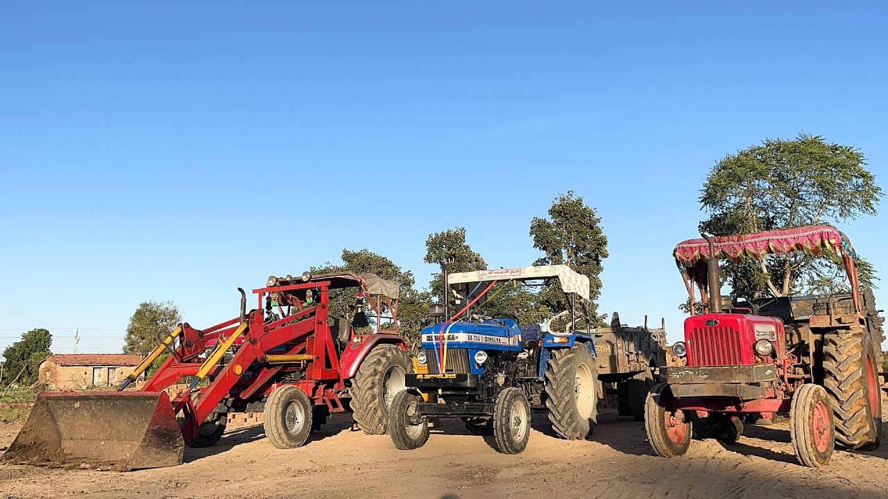 Mahindra Arjun Loader Loading Mud Tractor With Trolley Sonalika Di-734 and Mahindra 575 ...