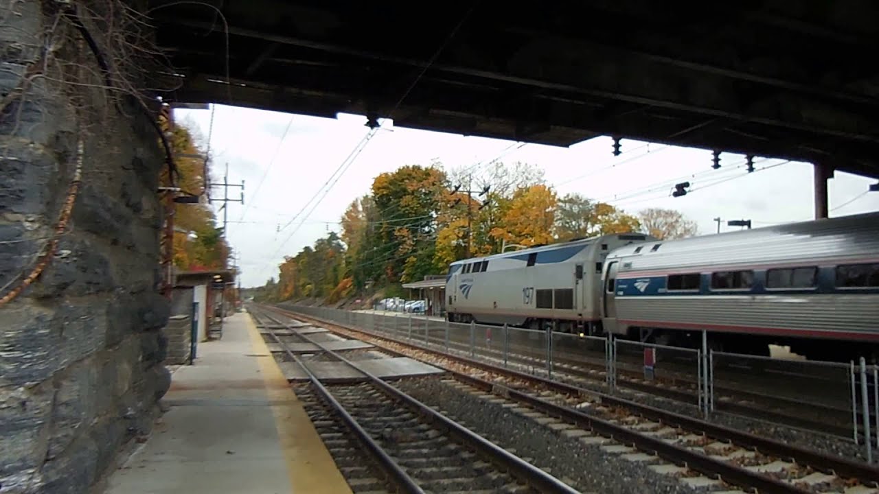 Amtrak Train #42 arriving a tad bit late at Paoli; with P42DC 197 - YouTube