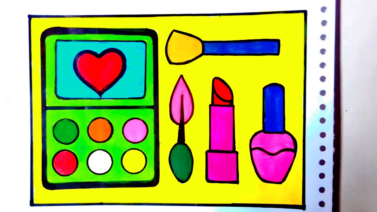 HOW TO DRAW A MAKEUP SET💄👛 STEP BY STEP||Rainbow Makeup Tools Coloring ...