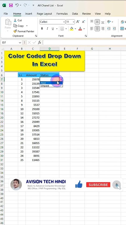 COLOR CODE DROP DOWN IN EXCEL| #shorts | #short | #shortvideos | # ...