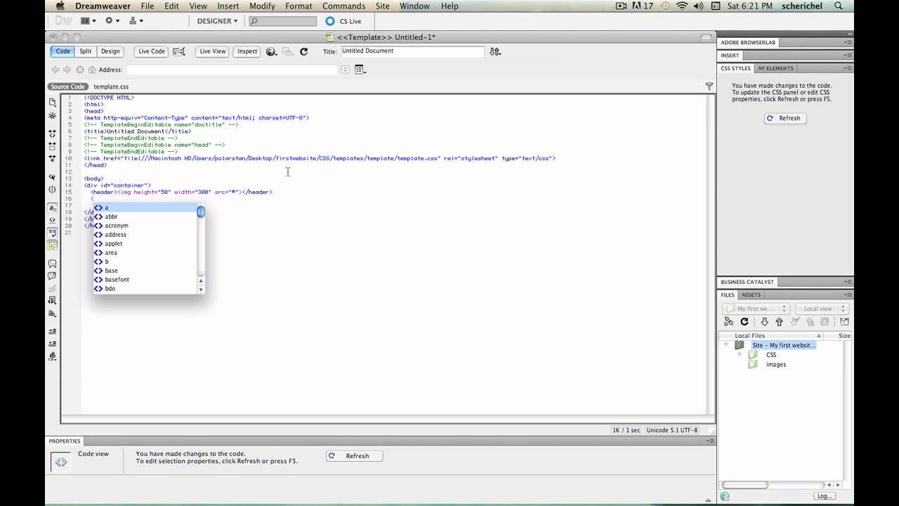 Creating a HTML5 website with template using Dreamweaver CS5 Tutorial - 2 - YouTube