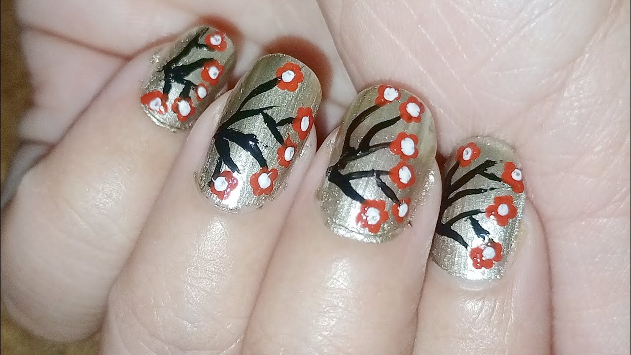 red floral nail art 💅💅 very easy and simple - YouTube