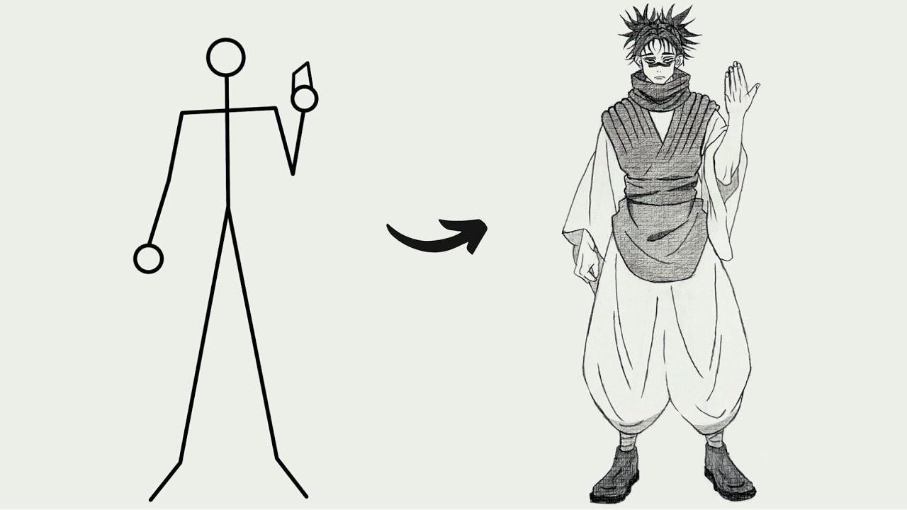 How to Draw Choso Full Body from Stickman | Easy Step-by-Step | Jujutsu ...