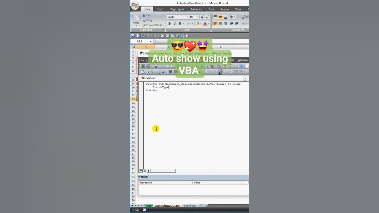 Data Validation List Auto Show Drop Down List using VBA... - YouTube