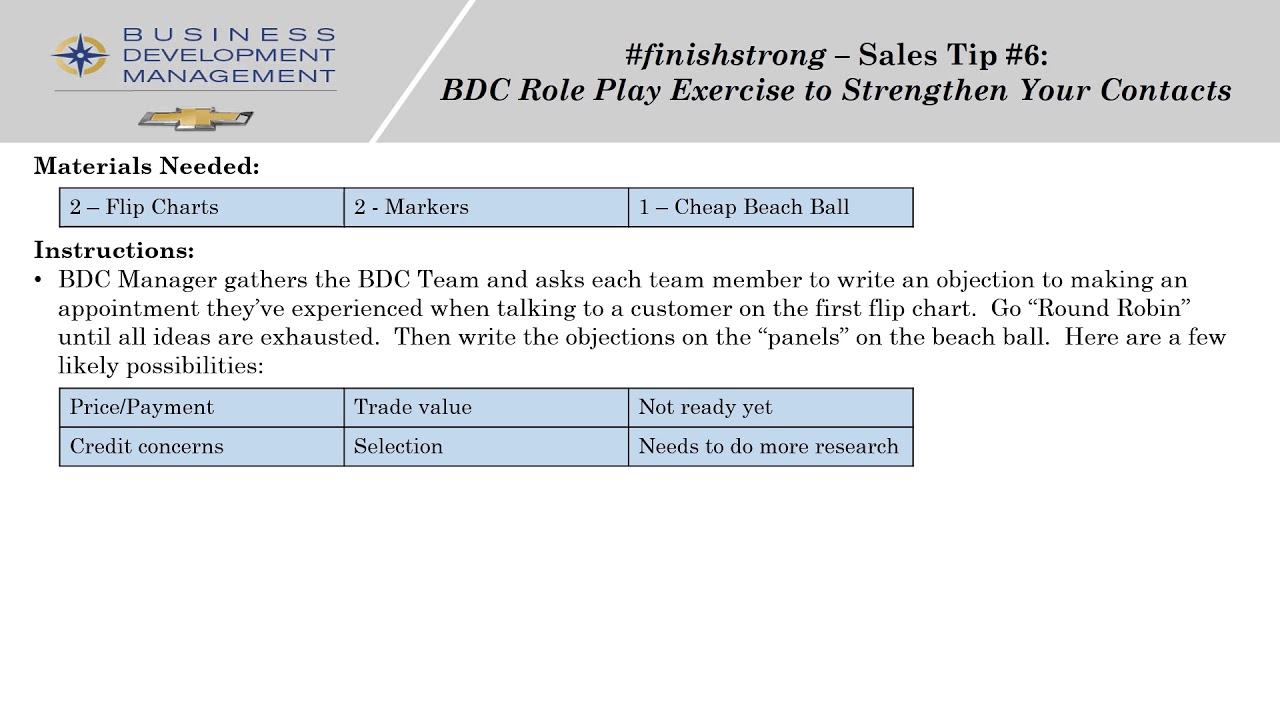 #finishstrong Sales Tip #6: BDC Role Play (KC Copy) - YouTube
