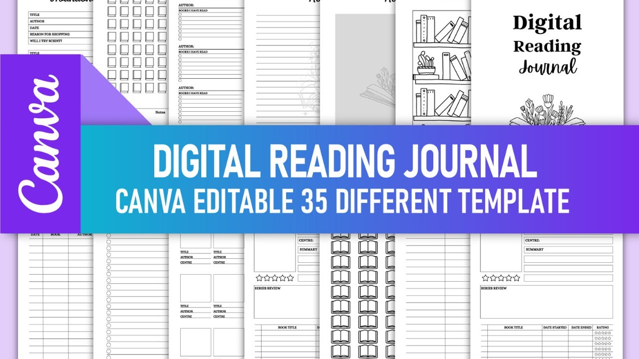35 Editable Digital Reading Journal Canva - YouTube