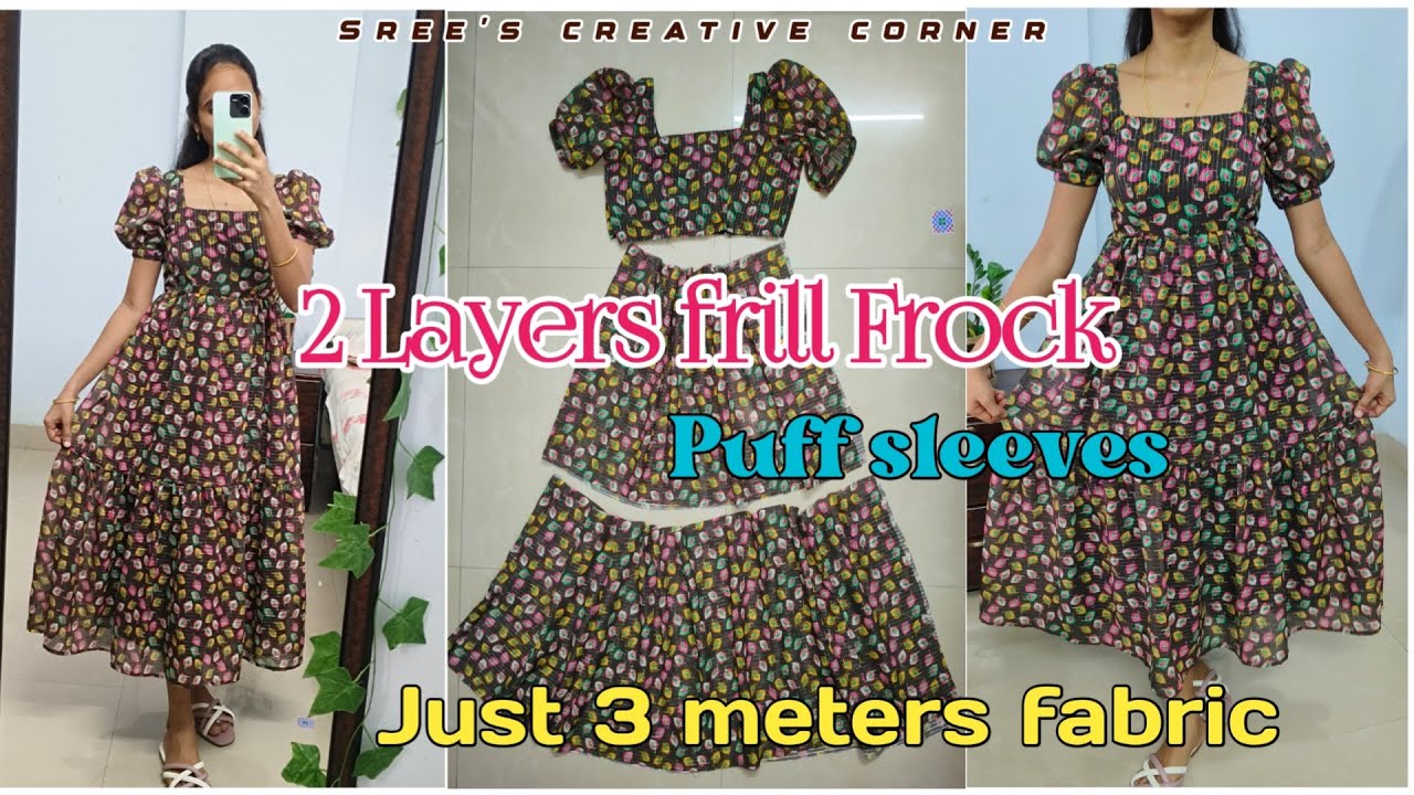 Stunning Two-Layer Puff sleeve Frock with 3 meters fabric| Cutting ️ ...
