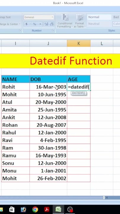 datedif function in Excel#datedif#date#calc#excel - YouTube