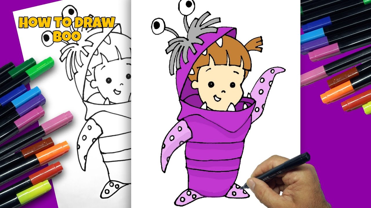 How To Draw Boo Fram Monsters Inc | Step-By-Step Drawing Tutorial - YouTube