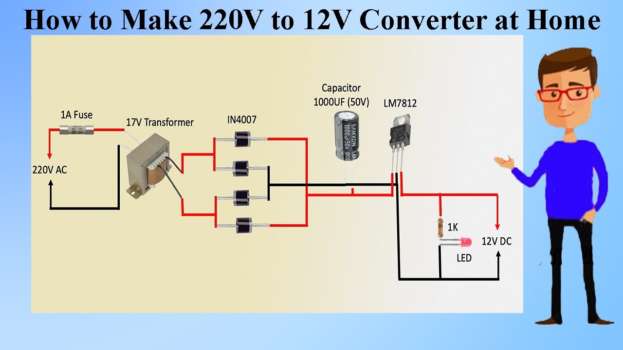 How To Make 220V To 12V Converter At Home DIY Circuit To Convert AC