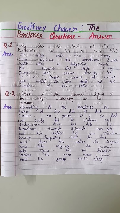 Questions - Answer : The Pardoner _ Geoffery Chaucer Englishliterature ...