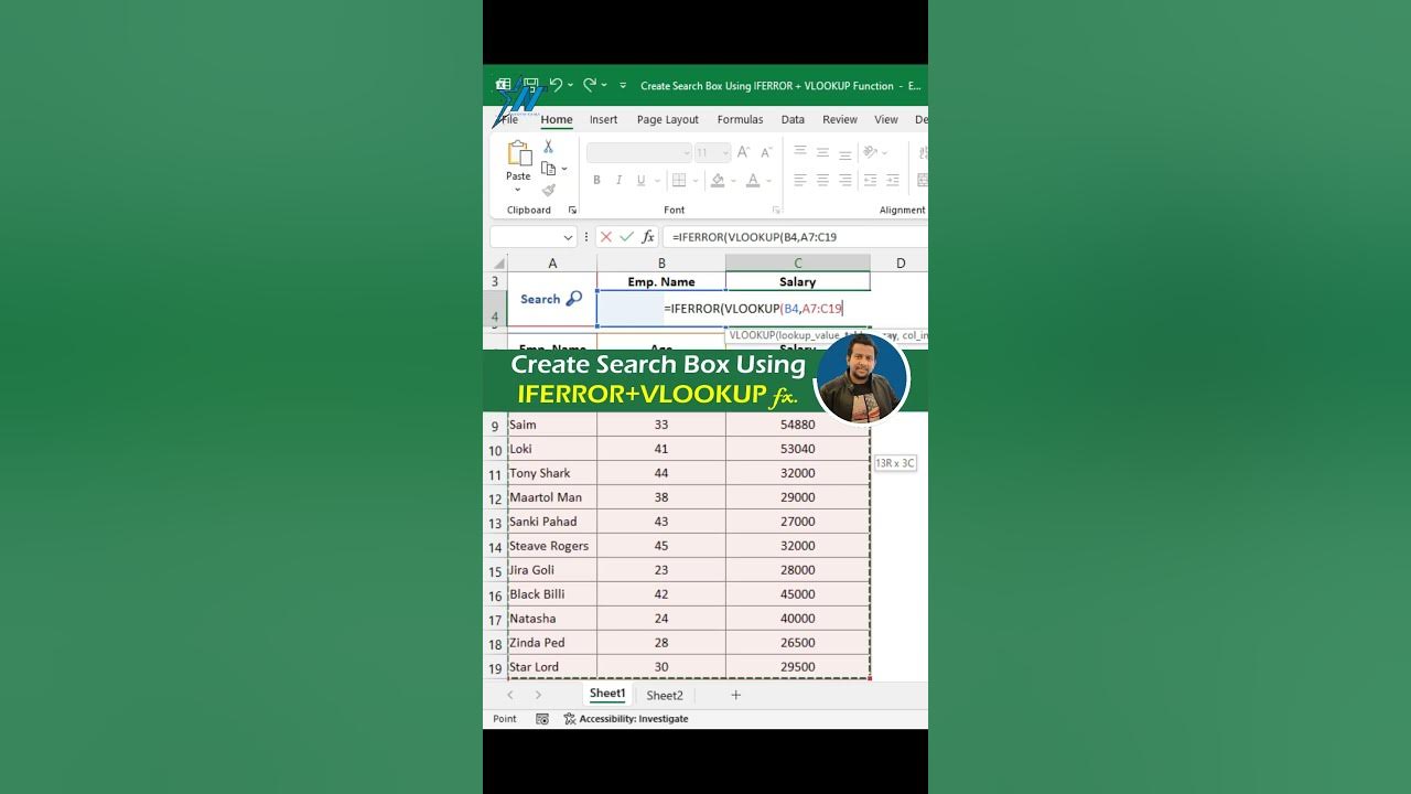Excel Pro Tip! Create a search box with VLOOKUP and IFERROR 😮 Excel Tutoring #shorts - YouTube