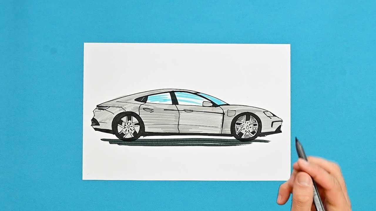 How to draw Porsche Taycan sports car - YouTube
