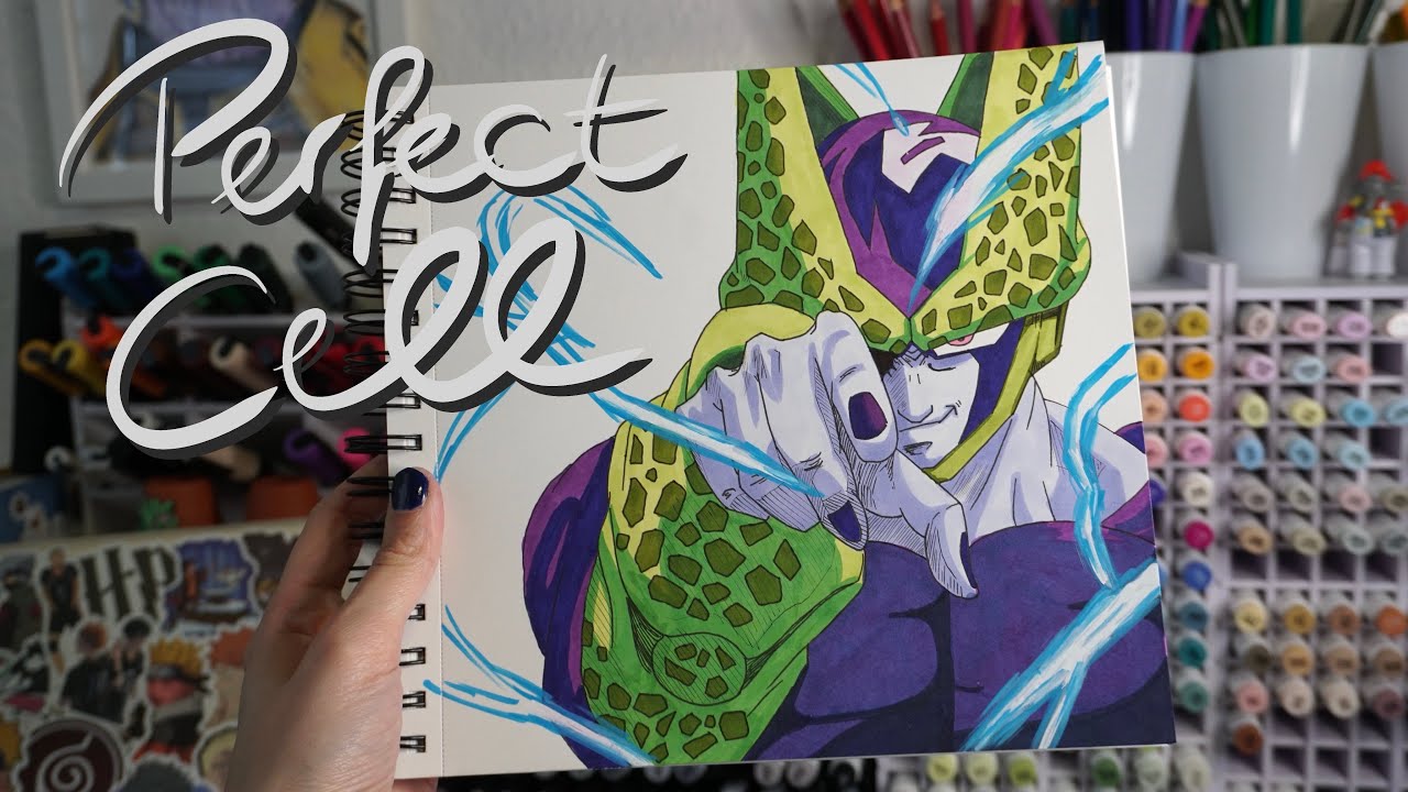 Drawing PERFECT CELL from DRAGON BALL with OHUHU MARKERS - YouTube
