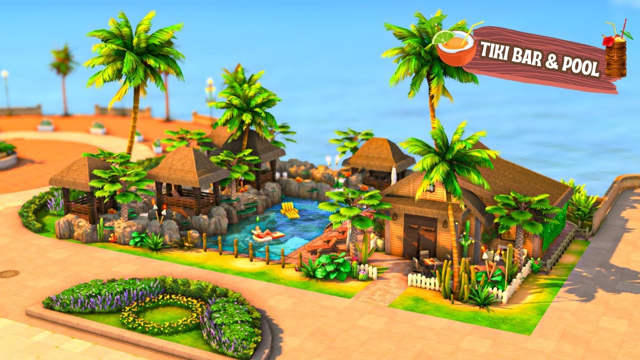 Tiki Bar & Pool, with a lazy river🧉🏝️⁣ | SIMS 4 | NO CC - YouTube