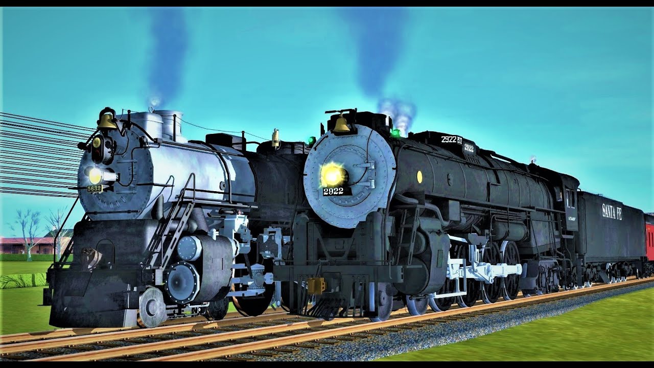 [4-8-4 vs 4-8-4] Santa Fe - 2900 vs CB&Q-O5b - Trainz - YouTube