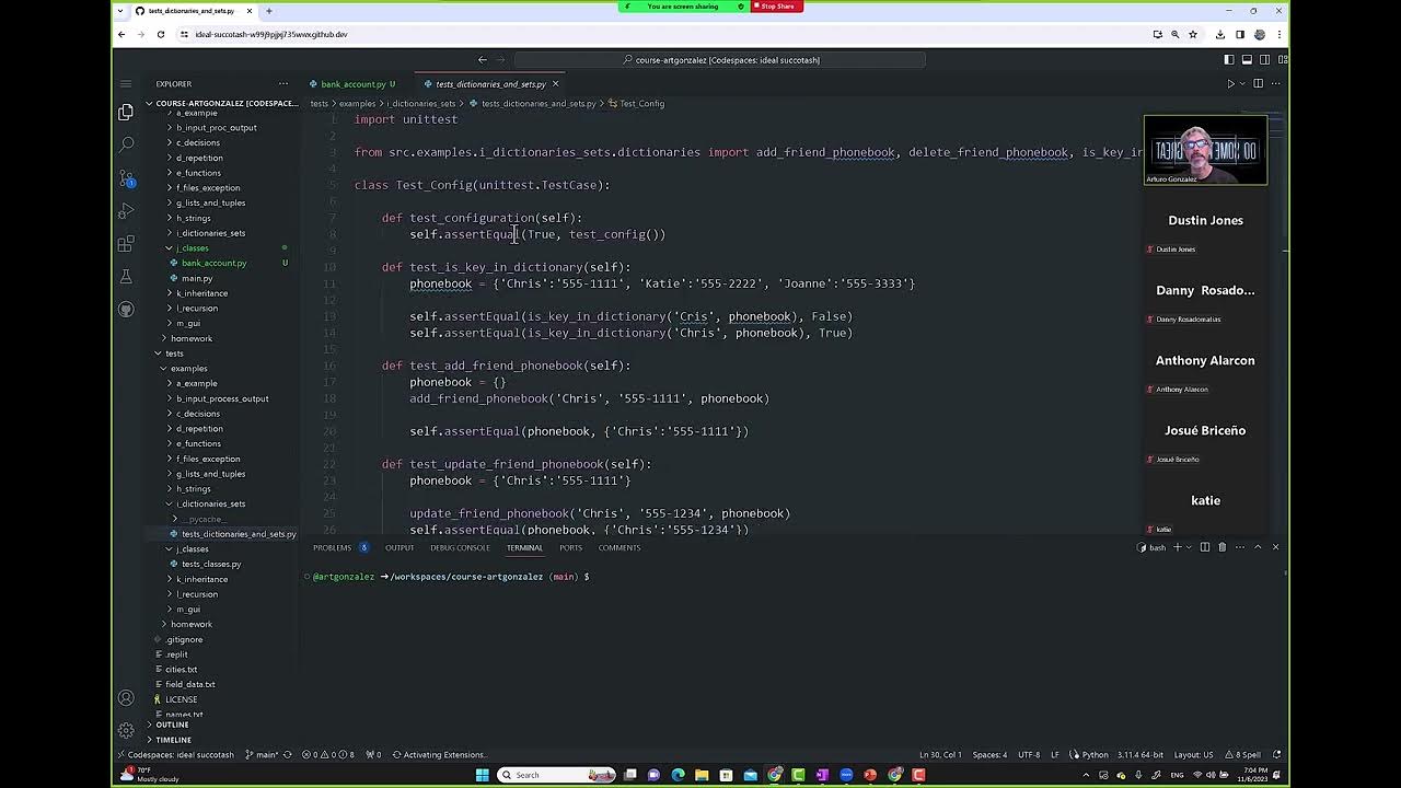 110623 COSC 1336 Python Class creation and test cases - YouTube