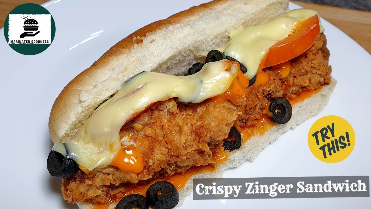 Crispy Zinger Sandwich | Cheesy Burger Sandwich Recipe by Marinated ...