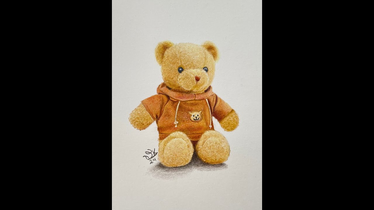 Drawing a Teddy Bear in colour pencil - YouTube