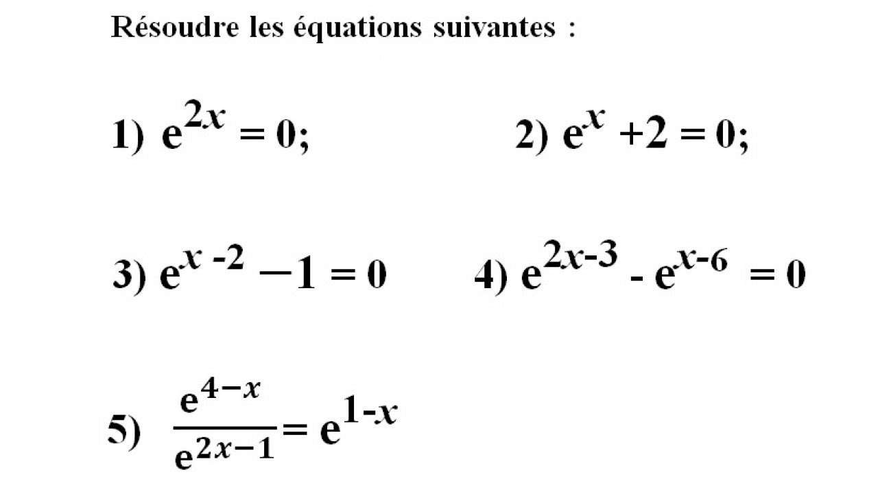 Equations sur Exponentielles BIOF SVT SPC Exos corrigés - YouTube