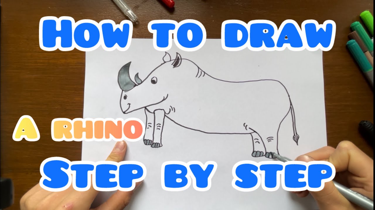 How to draw a Rhino | Step by Step for kids - YouTube