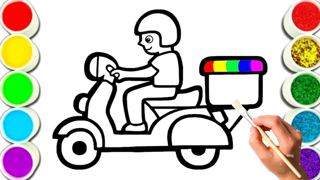 Food Delivery boy Drawing, Painting and Coloring for kids and Toddlers ...