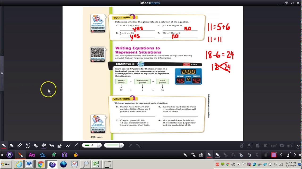 Lesson 11.1 Writing Equations to Represent Situations - YouTube