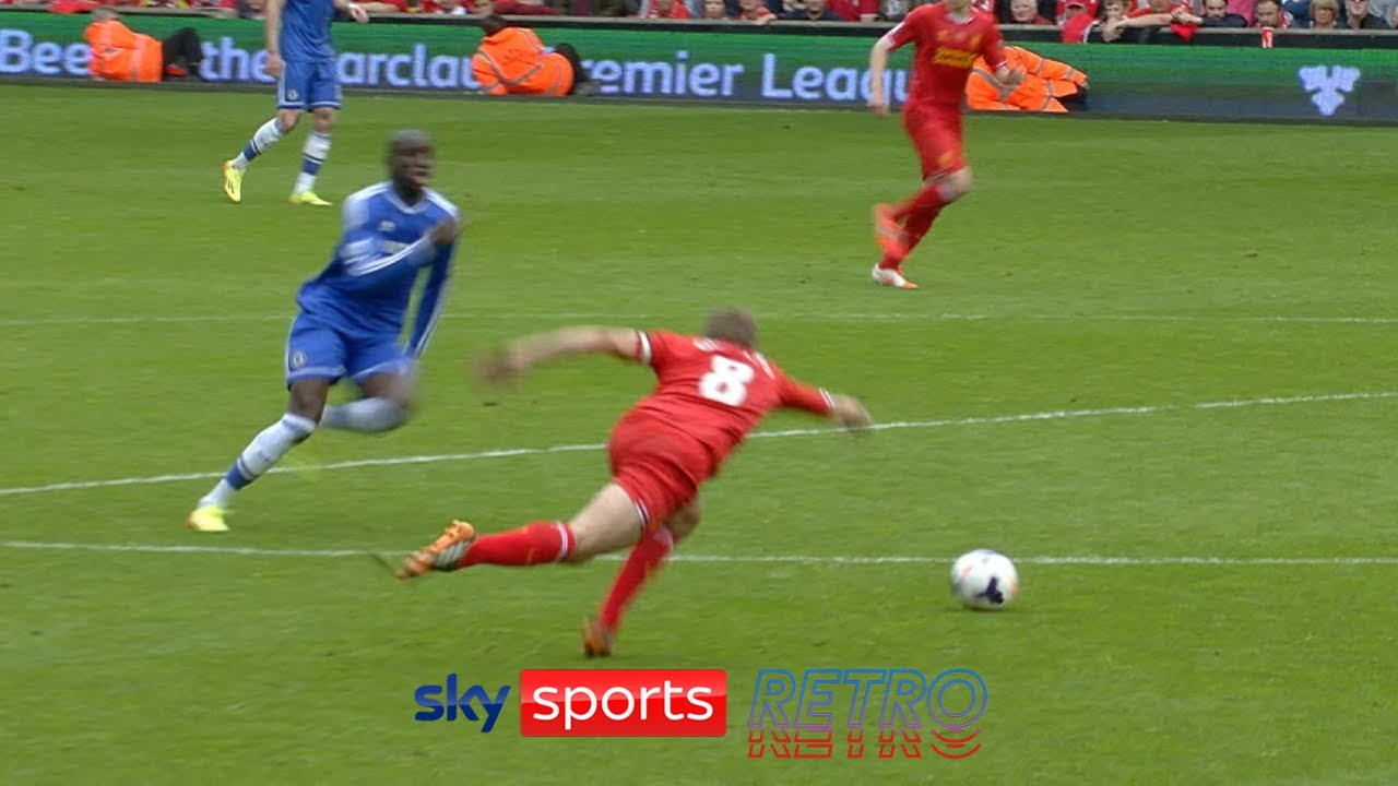 Steven Gerrard slips & Demba Ba scores - YouTube