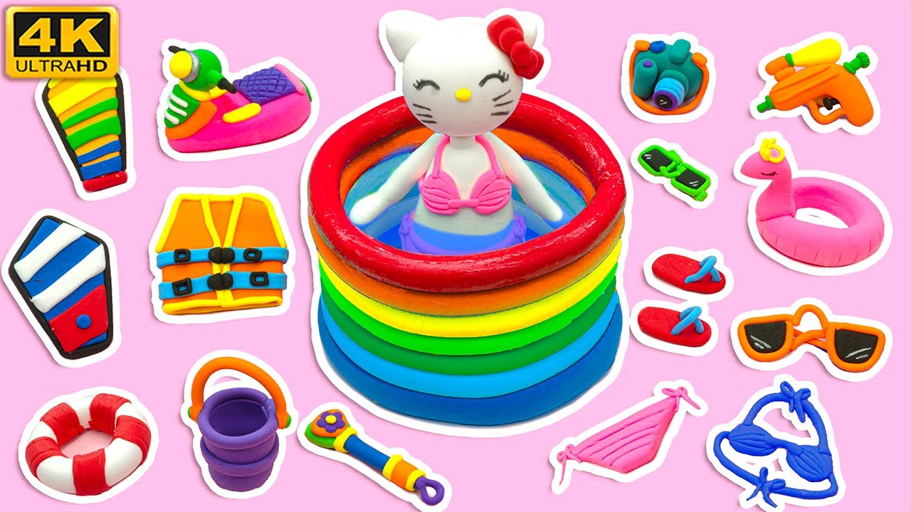 [ ️claydiy ️] How to Make Polymer Clay Miniature Hello Kitty Pool Party ...