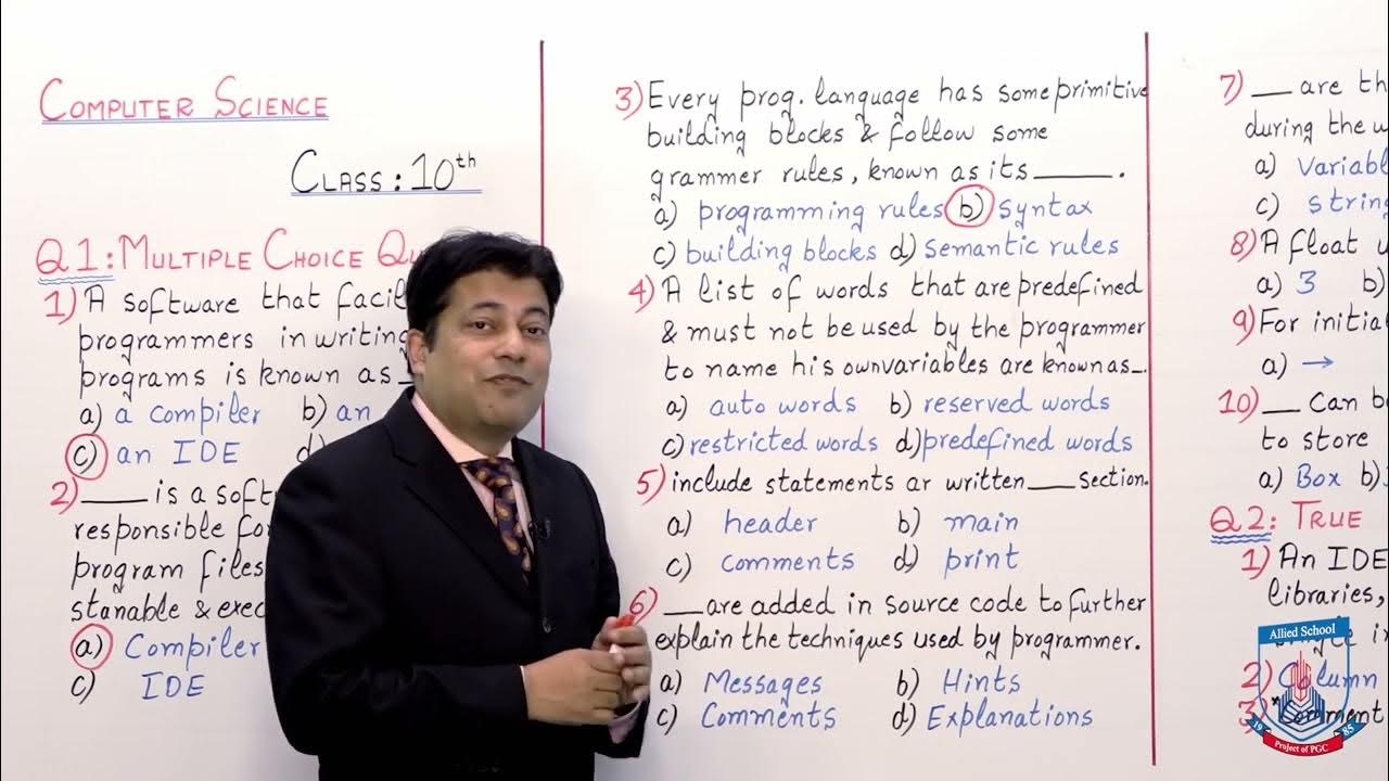 Class 10 - Computer Studies - Chapter 1 - Lecture 7 - Unit-01 Exercise: Q1, Q2 & Q3 - Allied ...