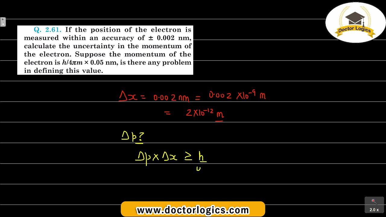 If the position of the electron is measured within an accuracy of ± 0. ...