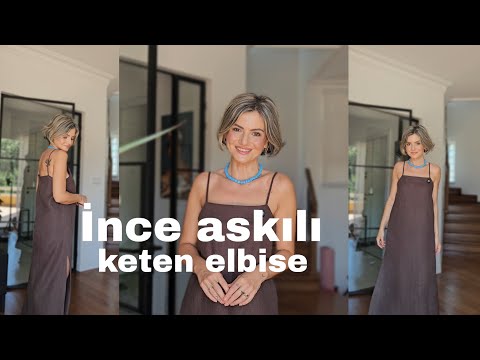 İnce Askılı Keten Elbise