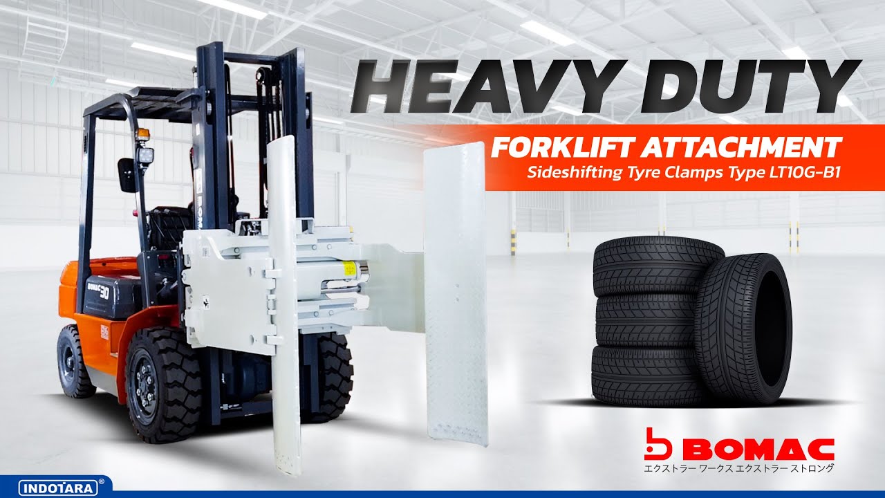 BOMAC HEAVY DUTY ATTACHMENT FOR FORKLIFT SIDESHIFTING TYRE CLAMPS LT10G-B1 - YouTube