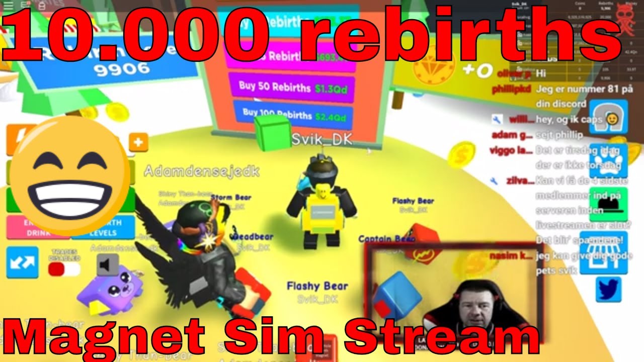 10.000 rebirths - Magnet Sim Stream - Dansk Roblox - YouTube