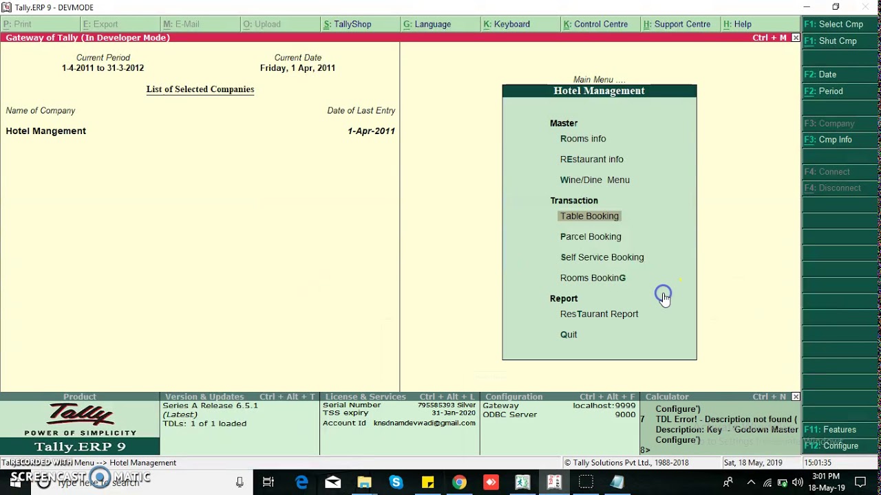 Hotel and Restaurant Module In Tally.ERP9 - YouTube