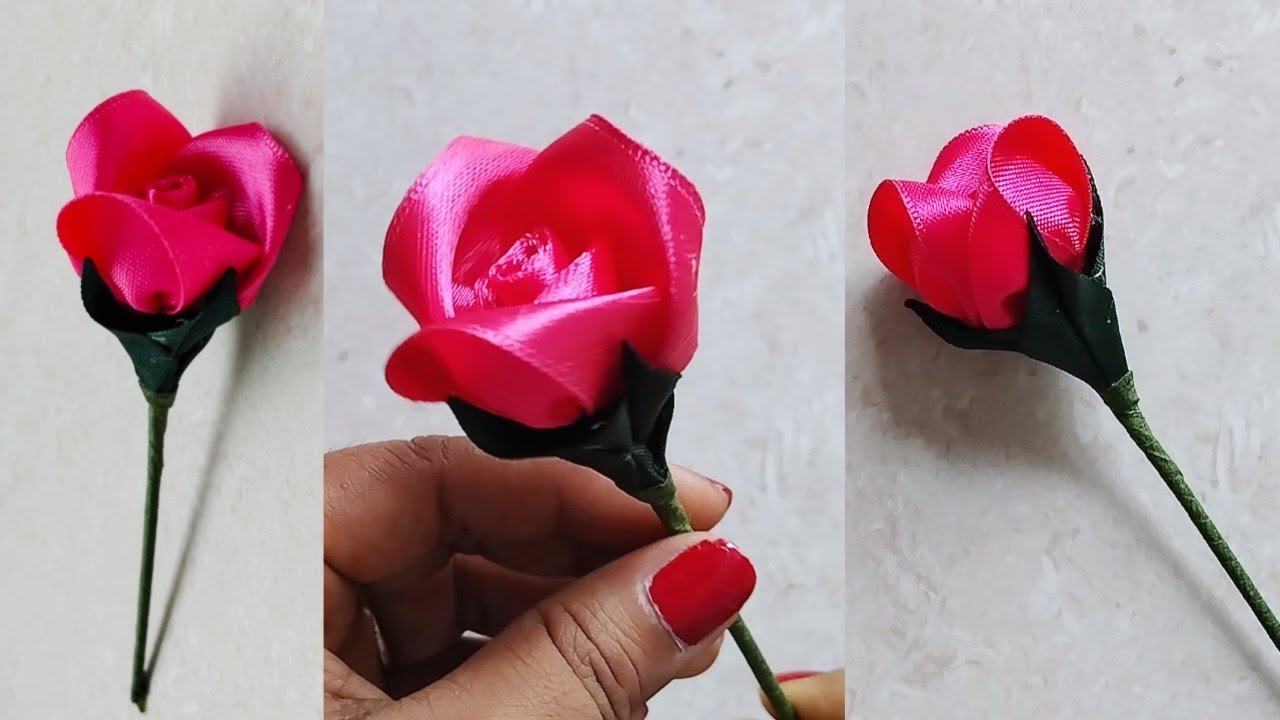 DIY Satin ribbon rose flower | How to make ribbon rose | Ribbon rose ...