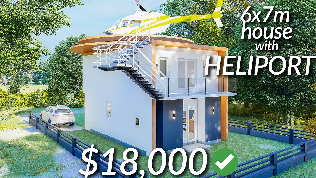 (6x7 Meters) Modern Tiny House Design with HELIPORT | 2 Bedroom House ...