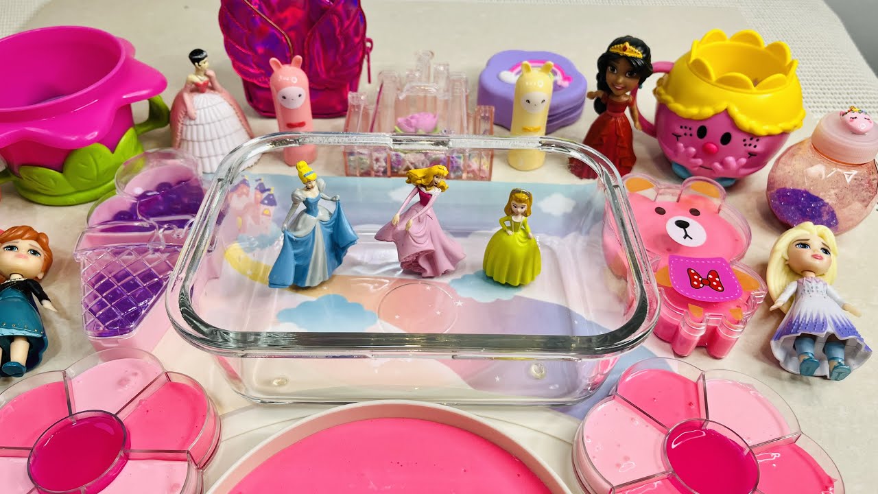 Disney Princess Pink and Purple Slime, Glitter & Makeup mixing #slime ...
