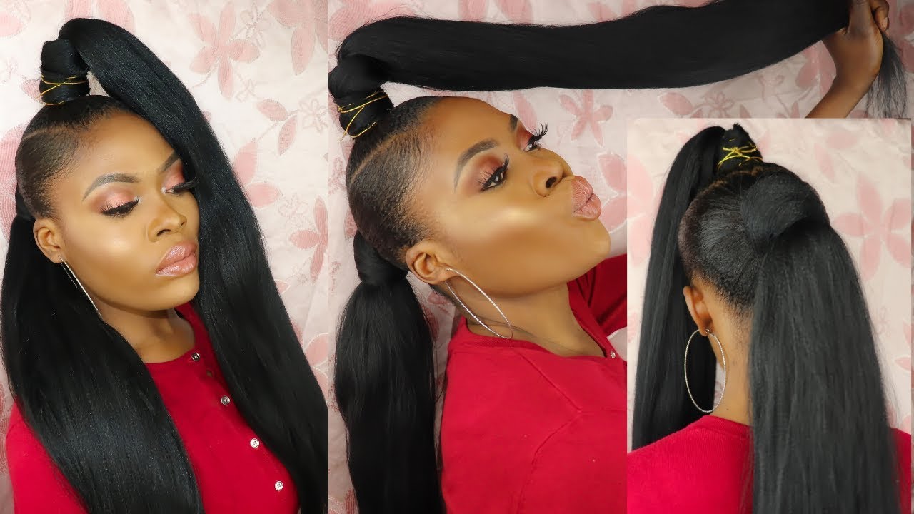EASY & LONG TWO HIGH PONYTAILS USING BRAIDING HAIR / *PROTECTIVE STYLE ...