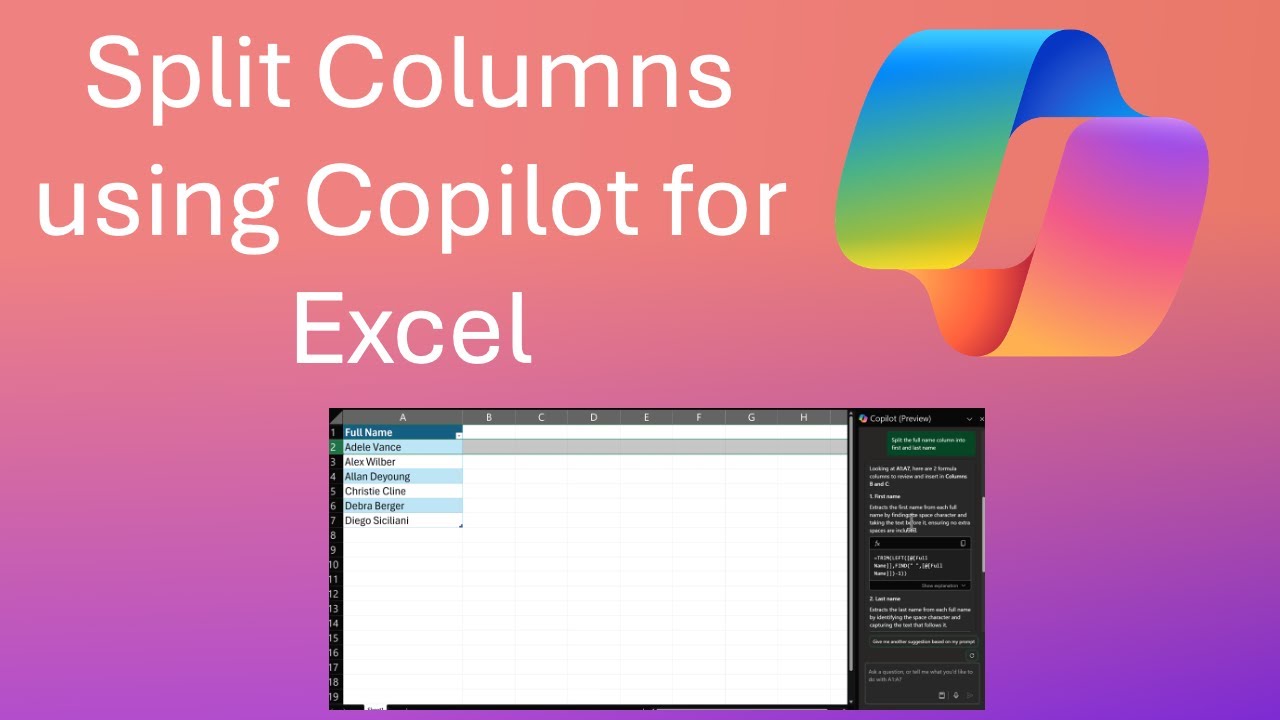 Copilot Scenario: Split Columns in Excel - YouTube