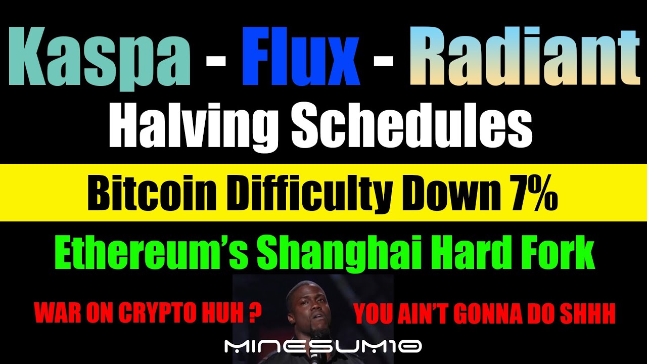 Kaspa, Flux and Radiant Halving Schedules, Bitcoin Difficulty Down, Eth ...