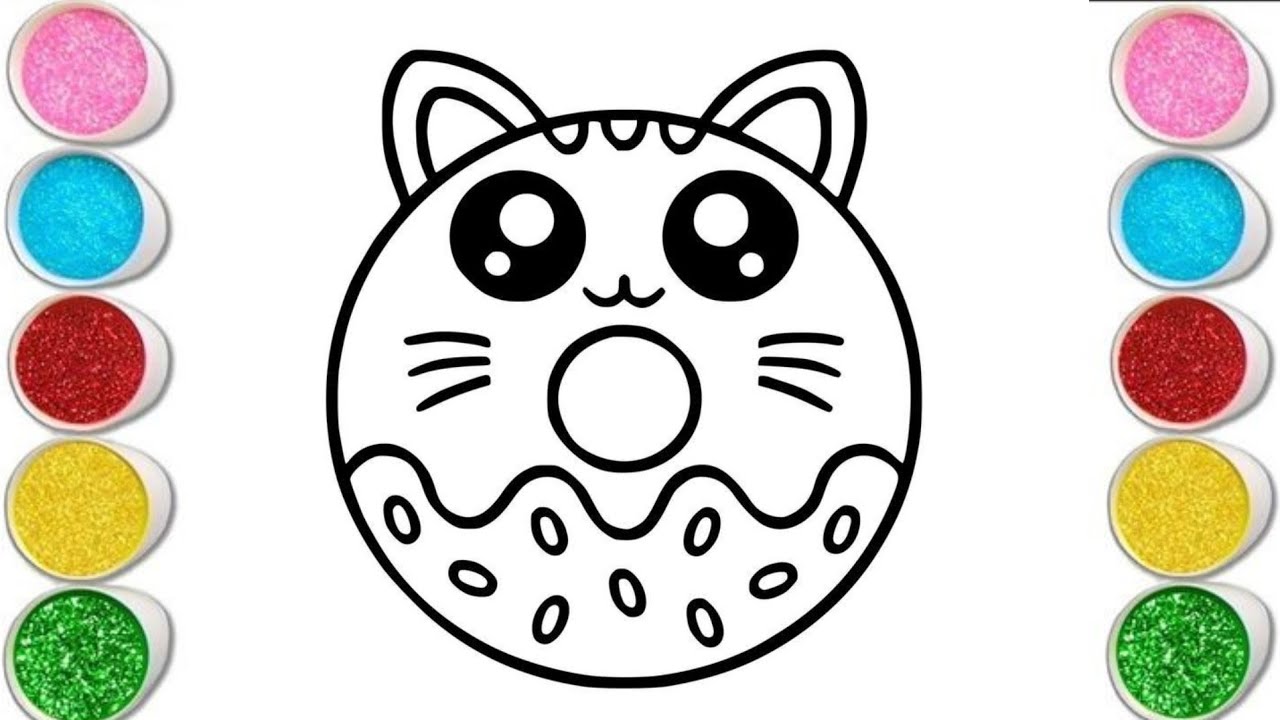 Donut Kitten Easy Drawing, Painting and Coloring for Kids and Toddlers ...