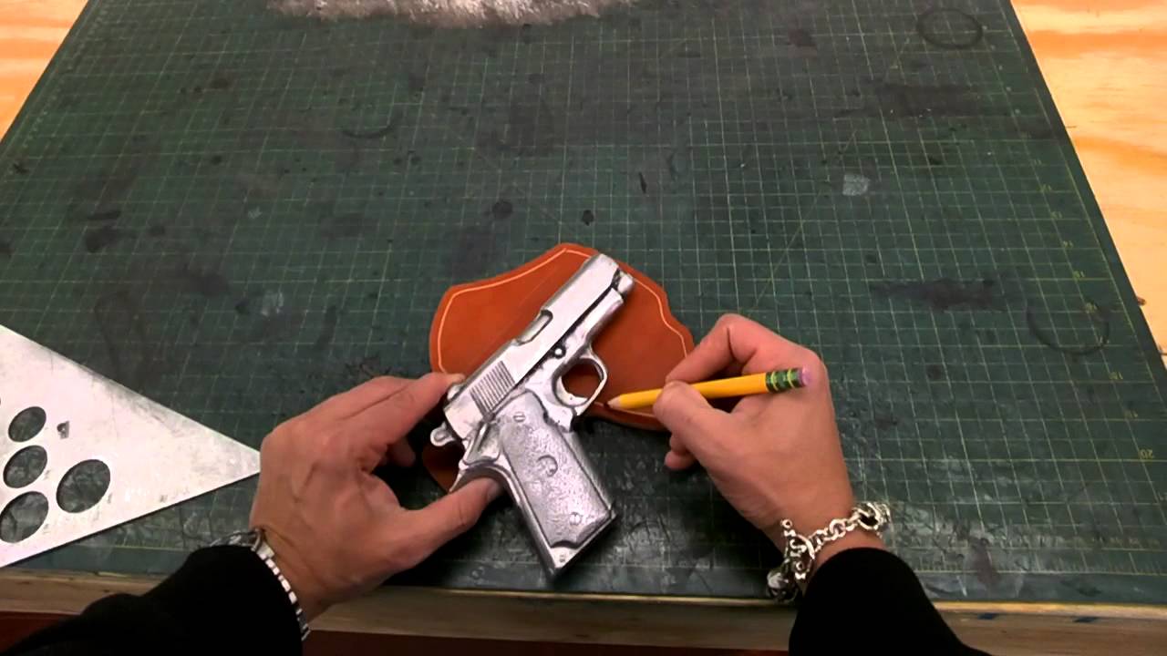 Drawing stitch lines on a 1911 OWB leather holster - YouTube