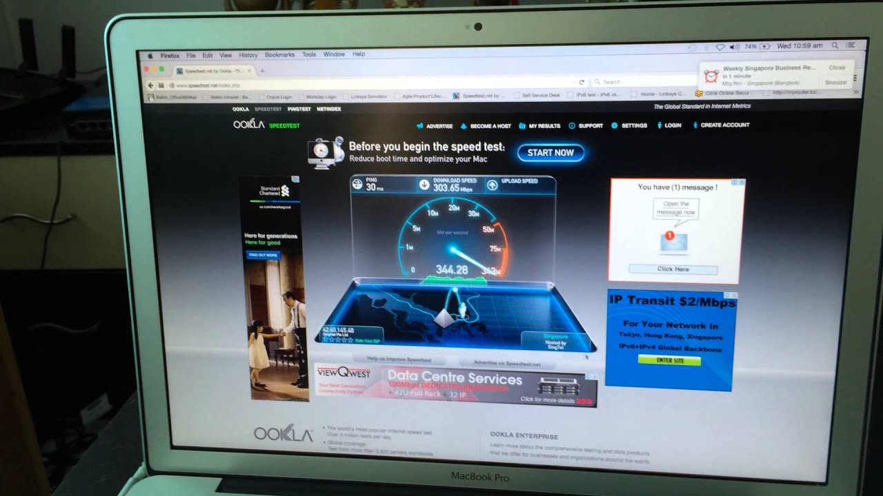 Singtel 1Gbps fiber line with Linksys WRT1200AC Wireless Speed Test at ...