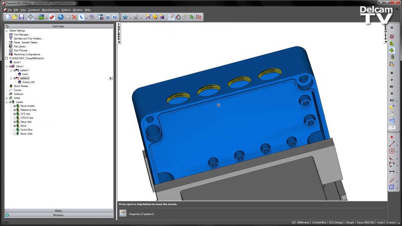 New Thread Milling Hole Type - FeatureCAM 2014 R3 - YouTube