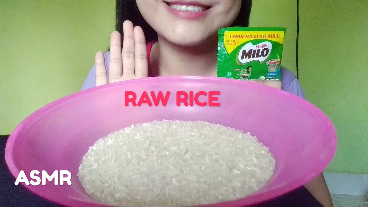 ASMR RAW RICE WITH MILO||MAKAN BERAS MENTAH CAMPUR MILO - YouTube
